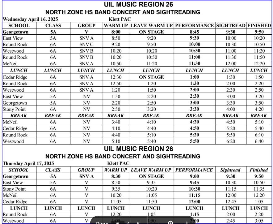 Band Concert and Sight Reading Evaluations – UIL Music Region 26